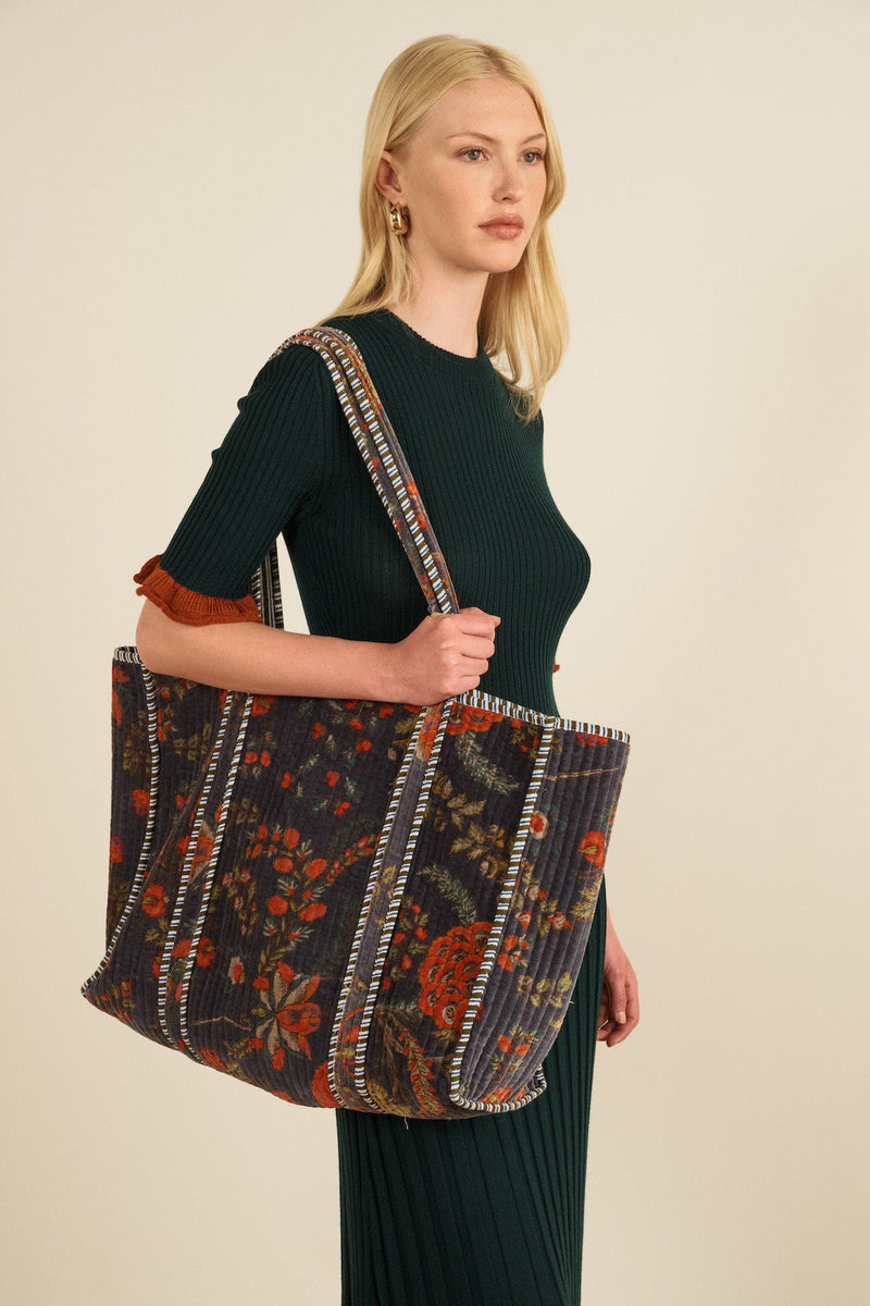 Alfie Grey Velvet Floral Tote Bag | Maria de la Orden