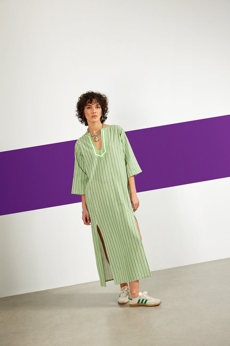 Maria de la Orden | Kalamata Dress Green Stripes